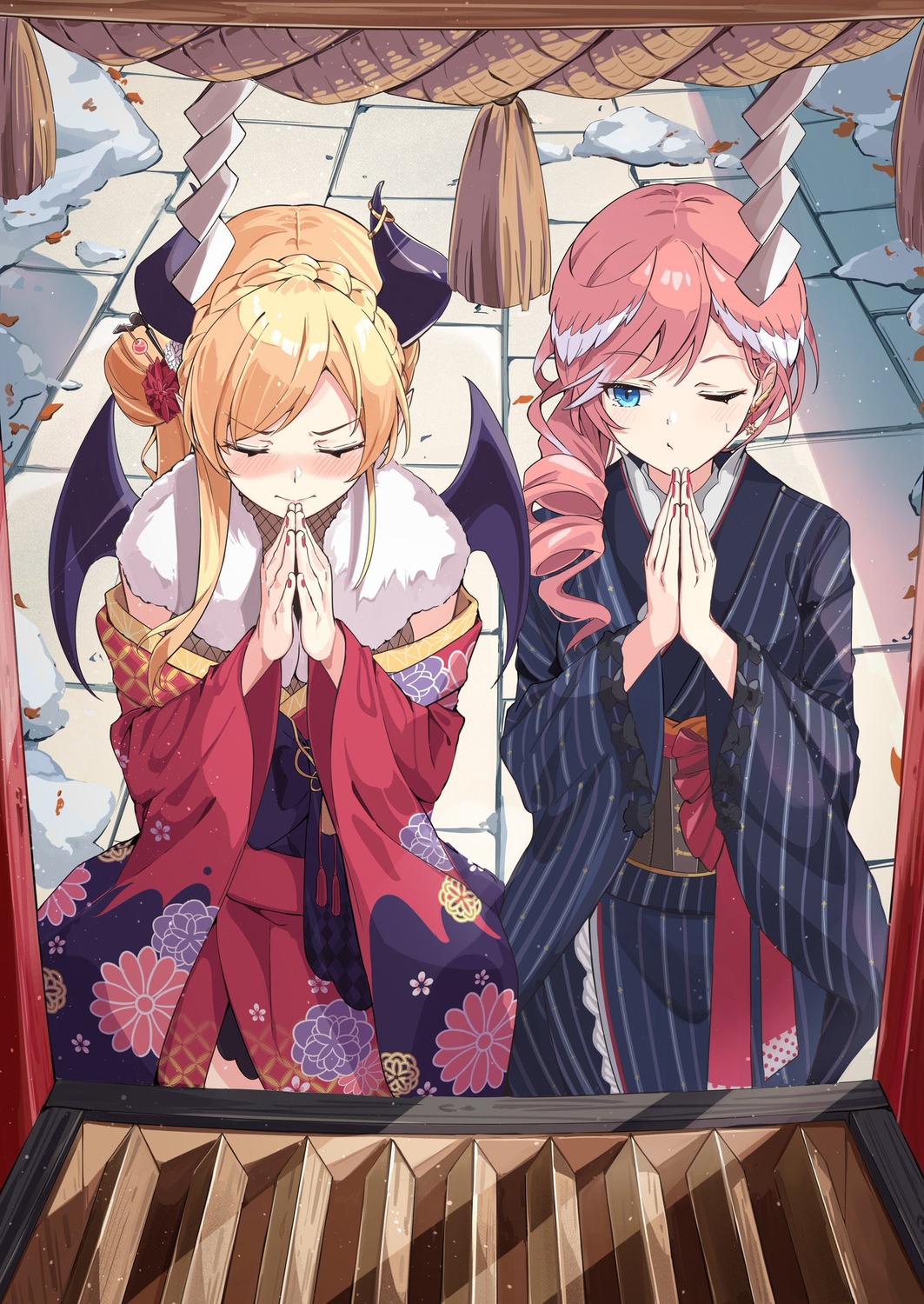 anbasa hololive takane lui yuzuki choco horns kimono wings | #1051573 | yande.re